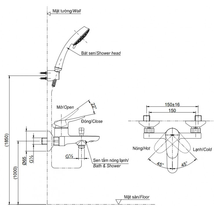 Vòi hoa sen TOTO TBS04302V/DGH108ZR nóng lạnh tắm đứng 5 chế độ - Tuấn Đức