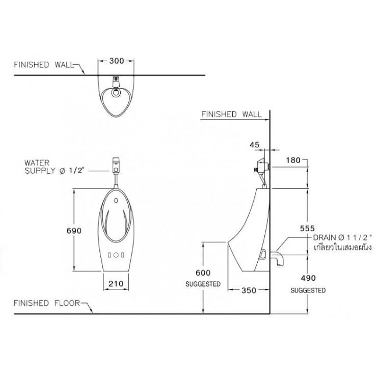 Bồn tiểu nam Cotto C30207 treo tường - Bệ chậu tiểu nam - Tuấn Đức