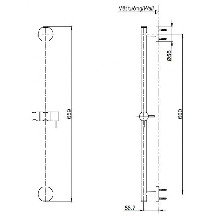 Thanh trượt sen tắm TOTO TBW01016B - Tuấn Đức