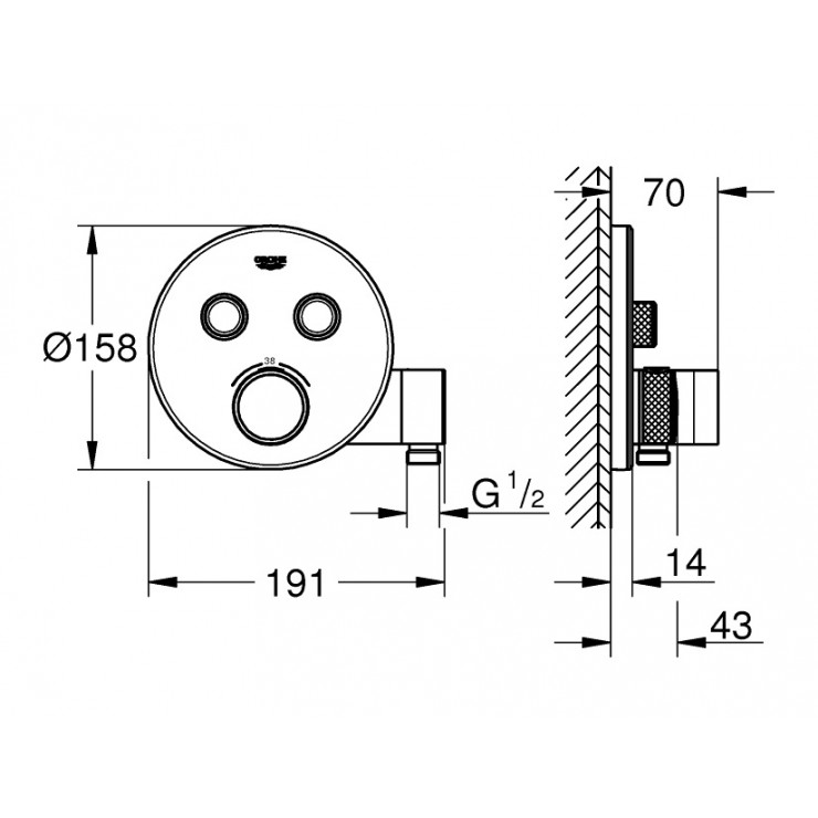 Bộ trộn âm ổn nhiệt Grohe SmartControl 29120000 + 35600000 gắn tường ...