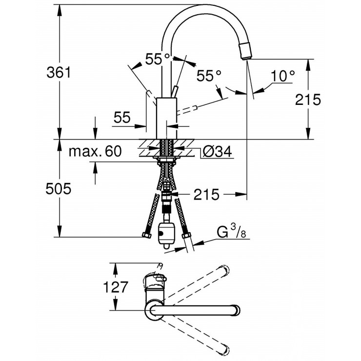 Vòi rửa chén bát Grohe Concetto 32663001 dây rút nóng lạnh cho chậu bếp ...
