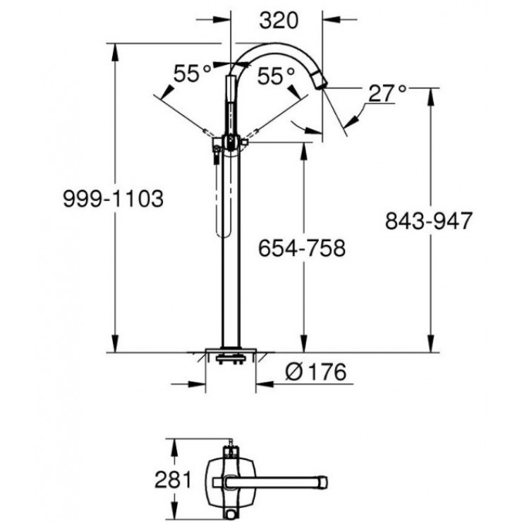 Bộ vòi xả bồn tắm Grohe 23318IG0 + 29086000 Grandera đặt sàn - Tuấn Đức