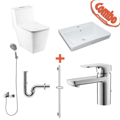 Combo Cotto 3 trọn bộ bồn cầu kết hợp lavabo C1142 + C0141/C4241 - Tuấn Đức