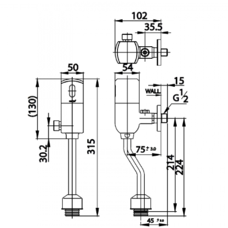 Van Xả Tiểu Nam Cotto CT4803S Cảm Ứng Dùng Pin Có Nút Xả Cơ