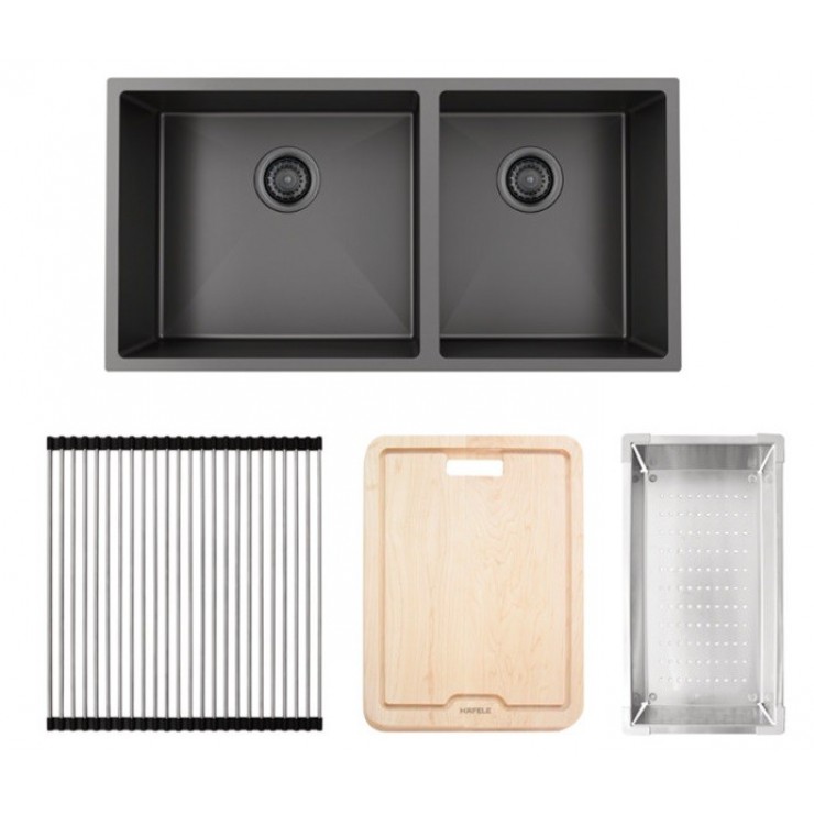 Chậu Bếp Hafele HS21-SSN2S90 567.96.313 Hai Hộc Và Phụ Kiện 860x440 mm Inox 304 Màu Đen - Tuấn Đức