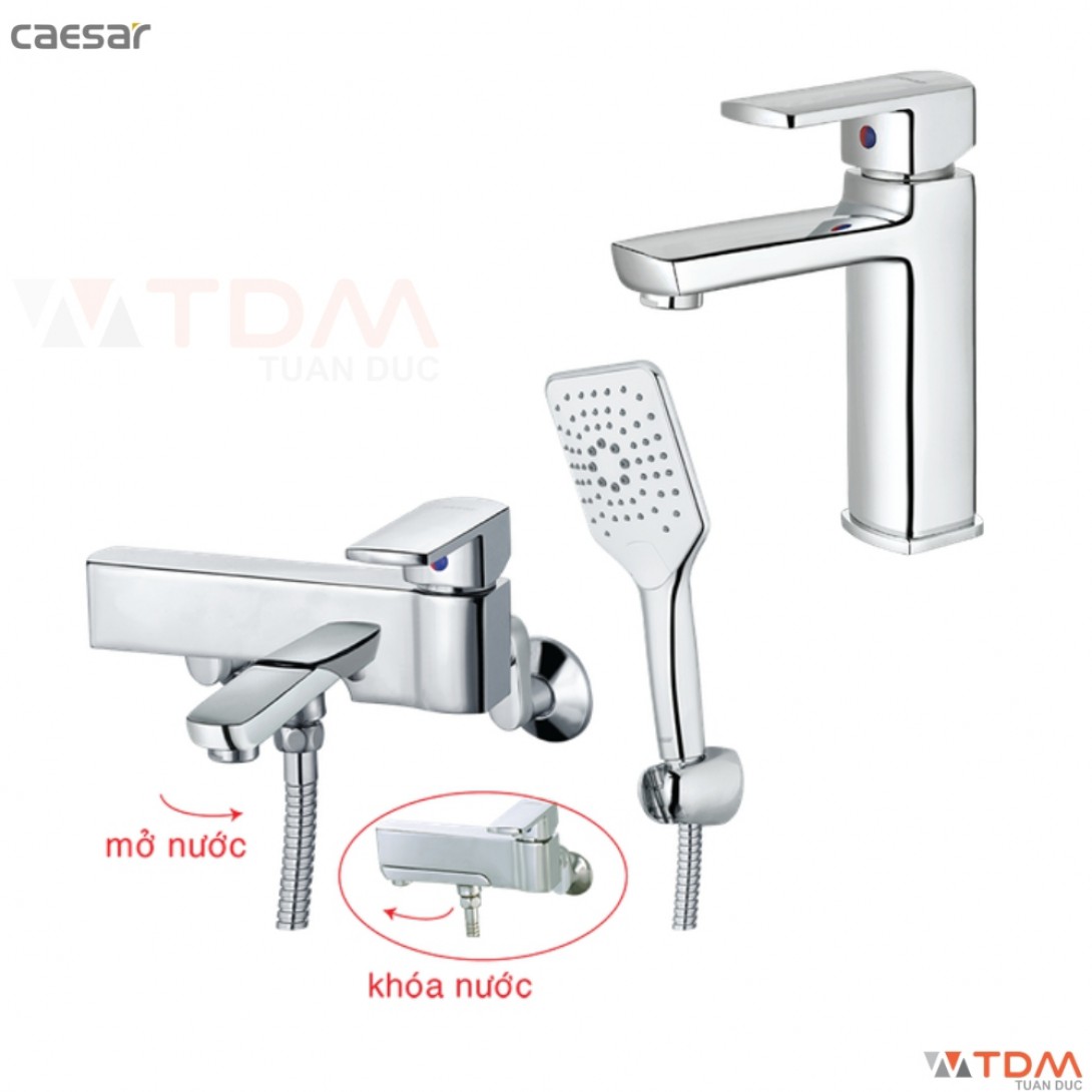 Combo Caesar B550CU + S553C Nóng Lạnh vòi lavabo và sen tắm nóng lạnh