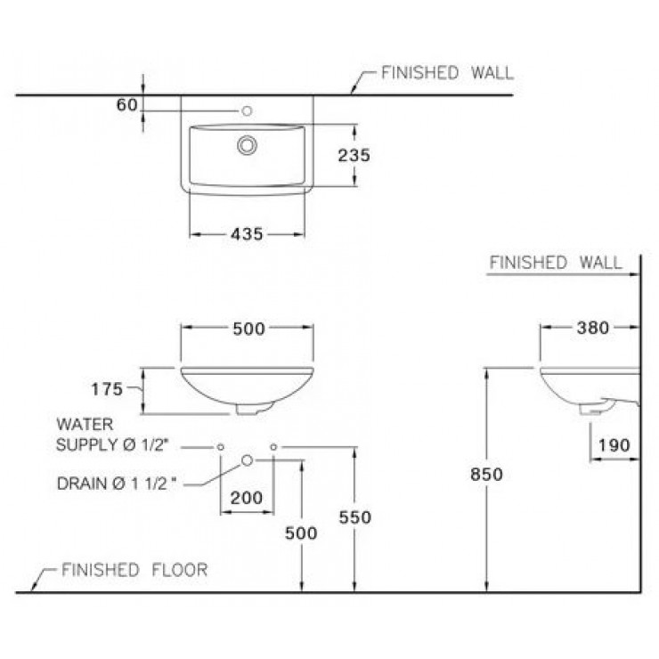 Chậu rửa mặt lavabo COTTO C0107/C4201 treo tường chân ngắn - Tuấn Đức