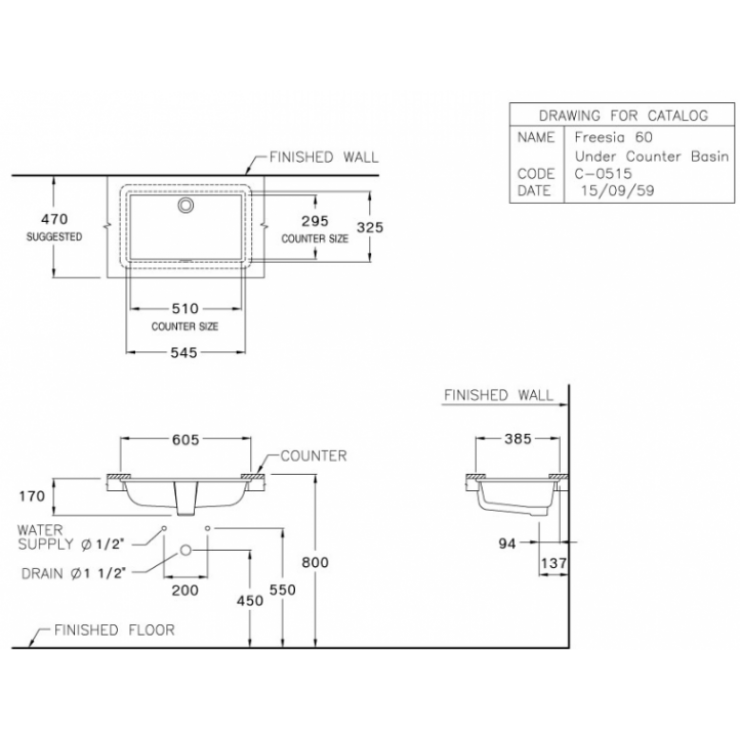 Chậu Rửa Lavabo COTTO C05157 Âm Bàn - Tuấn Đức