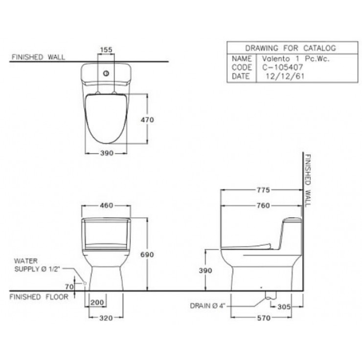 Bồn Cầu COTTO C105407 Một Khối Valento Xả Nhấn
