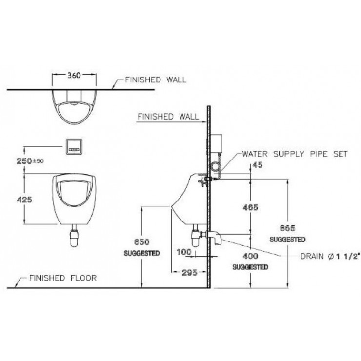 Bồn Tiểu Nam COTTO C3080BI Baron Treo Tường- Tuấn Đức