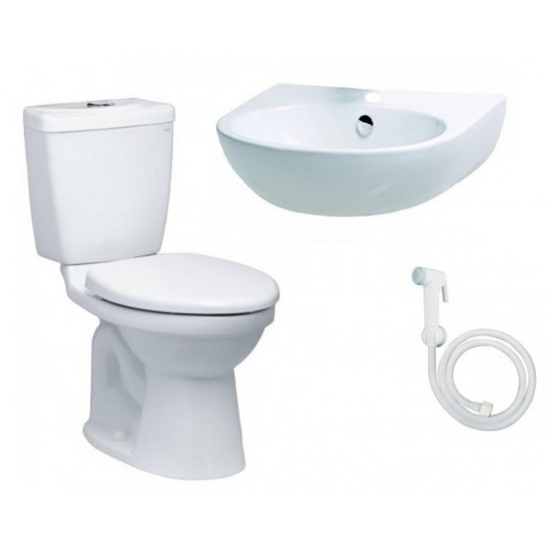 Combo Caesar A4 CT1325 + L2152 + BS304A Bồn Cầu 2 Khối Lavabo Treo Tường Vòi Xịt