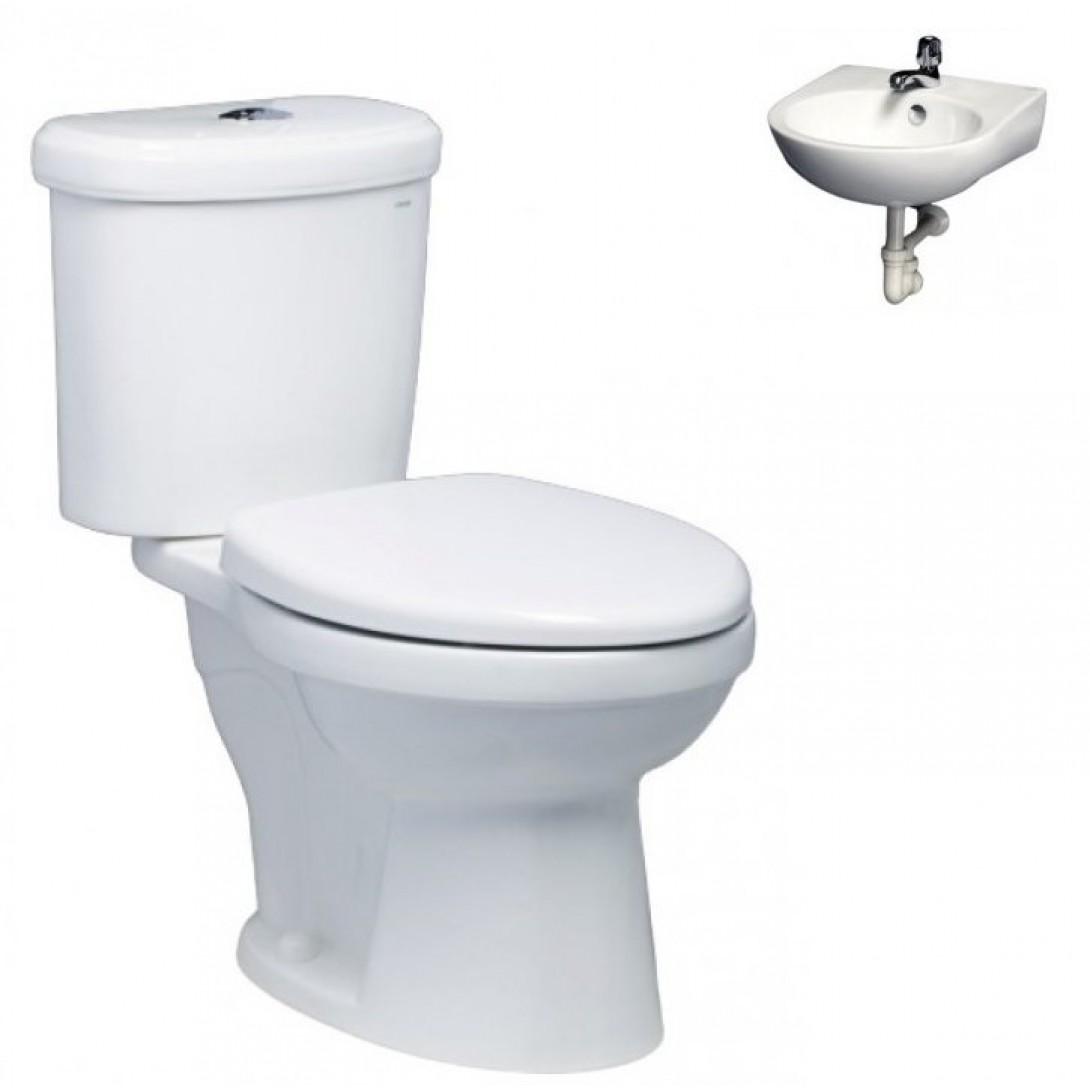 Combo Caesar CT1338 + L2140 Bồn Cầu 2 Khối Và Lavabo Treo Tường