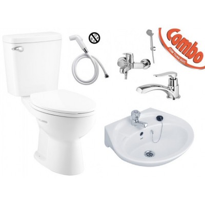 Combo Cotto 3 trọn bộ bồn cầu kết hợp lavabo C1142 + C0141/C4241 - Tuấn Đức