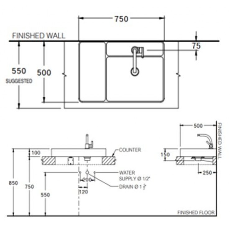 Chậu Lavabo COTTO CPW0500 MDG Đặt Bàn 750x500 mm Quil - Tuấn Đức
