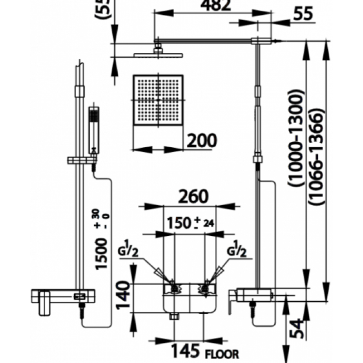 Vòi sen cây tắm Cotto CT2241W Switch nóng lạnh bát sen 202 mm - Tuấn Đức