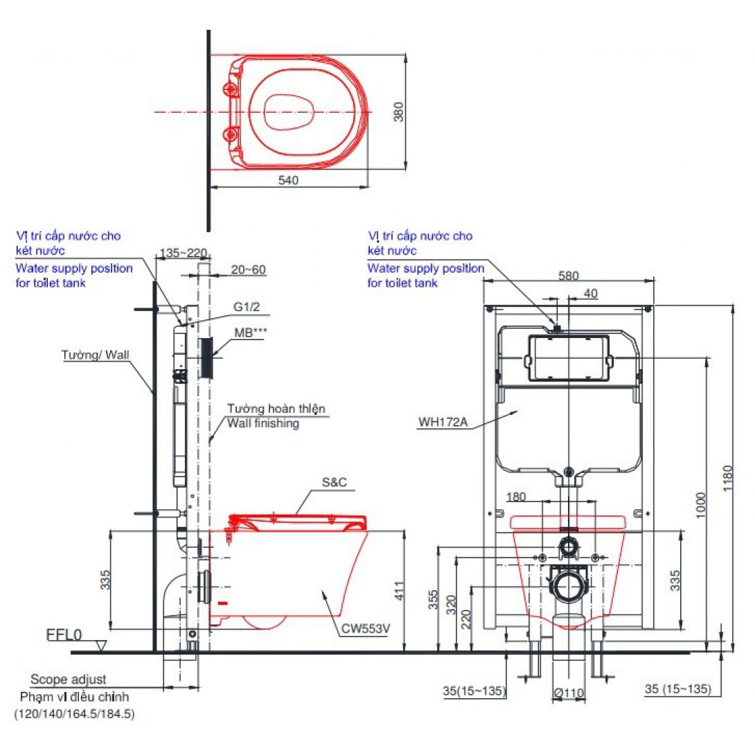 Bồn Cầu TOTO CW553/TCF33320GAA/WH172AT/MB174P#SS Nắp Điện Tử Treo Tường