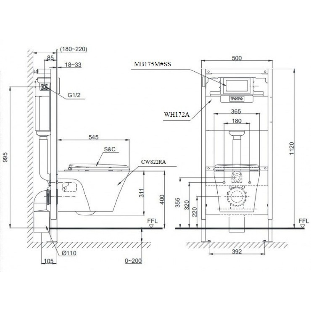 Bồn Cầu TOTO CW822RA/TC600VS/WH172A/MB175M-SS Treo Tường - Tuấn Đức