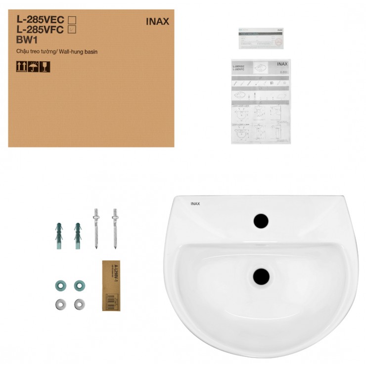 Chậu Rửa Lavabo Inax L-285V Treo Tường 497x426 mm - Tuấn Đức