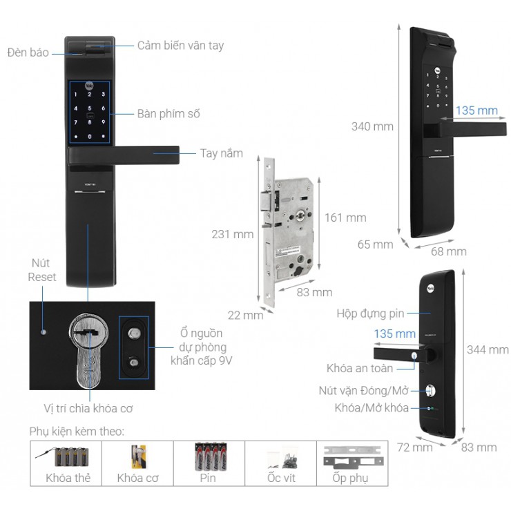 Khóa cửa điện tử Yale YDM7116 (YDM 7116) màu đen đa chức năng