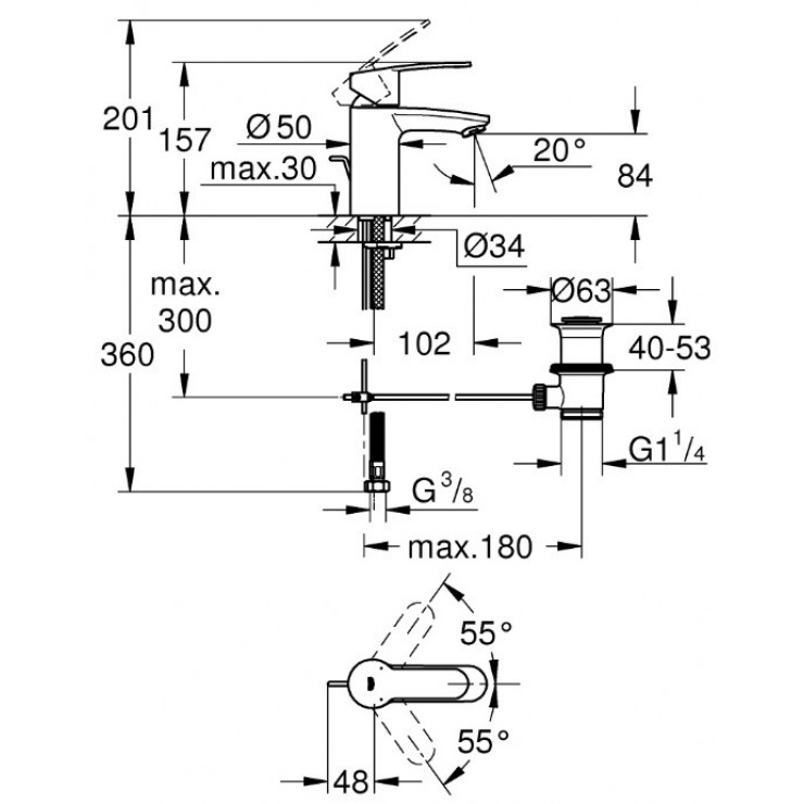 Vòi chậu rửa mặt Grohe Eurostyle Cosmopolitan S-Size 33552002 nóng lạnh ...