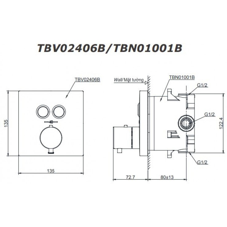 Van điều chỉnh nhiệt độ TOTO TBV02406B/TBN01001B kèm nút chuyển hướng ...