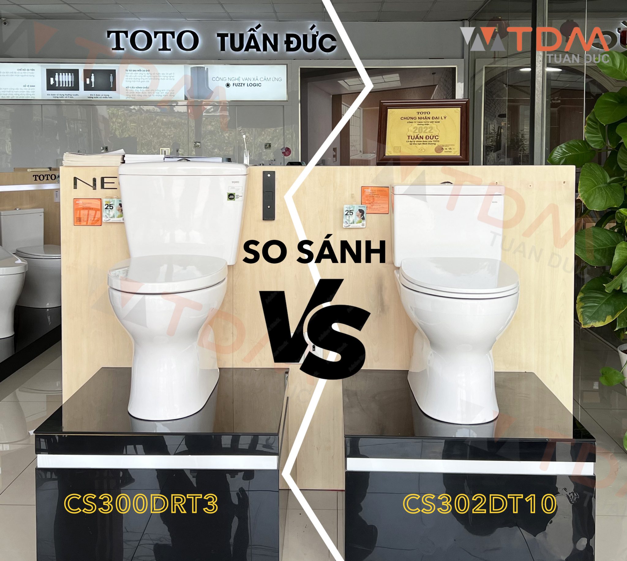 So sánh bồn cầu Toto CS302DT10#W và bàn cầu Toto CS300DT3Y1